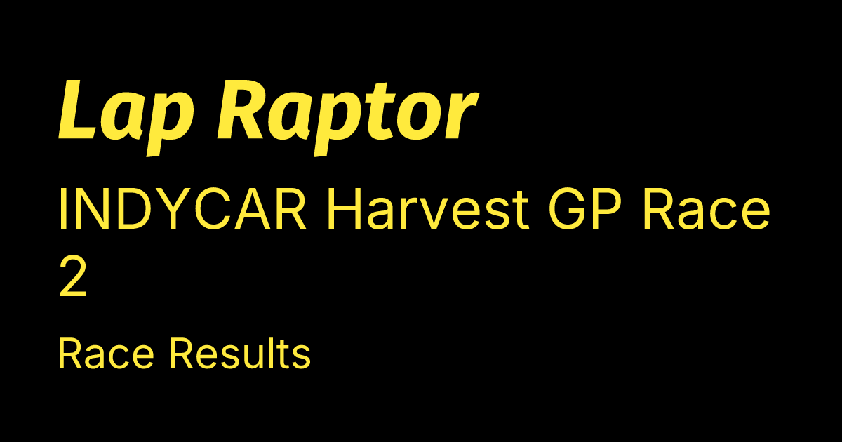 Race Results - 2020 IndyCar INDYCAR Harvest GP Race 2 - Lap Raptor
